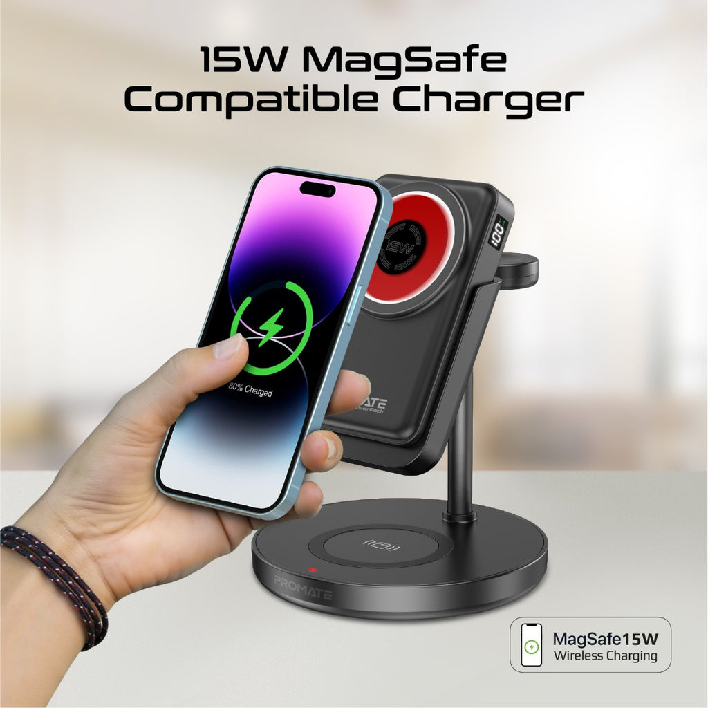 4-in-1 Charging Station with MagSafe Compatible Wireless Charging Powe ...