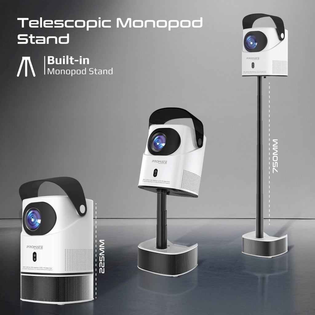 4K Ultra HD Wireless LCD Projector with Built-In Speaker & Monopod Sta ...