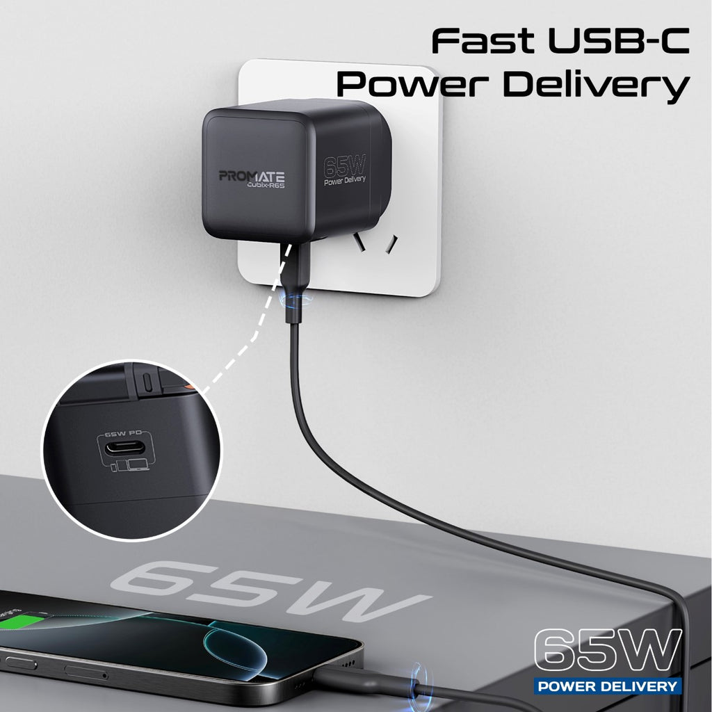 65W PD GanFast™ Charging Adapter with Retractable USB-C Cable – Promate ...