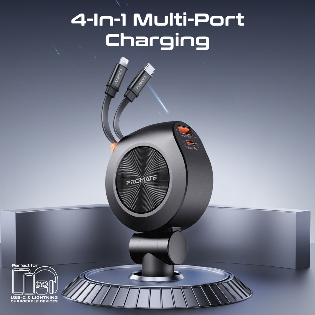 88W Multi-Port Car Charger with Dual Retractable USB-C Cables – Promate ...