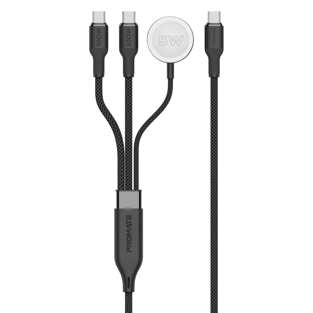 100W High-Speed Nylon Braided Multi-Device Charging Cable with Apple W ...