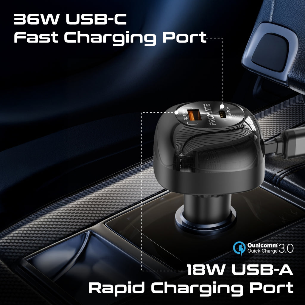 81W Multi-Port Car Charger with Retractable USB-C & Lightning Cables ...