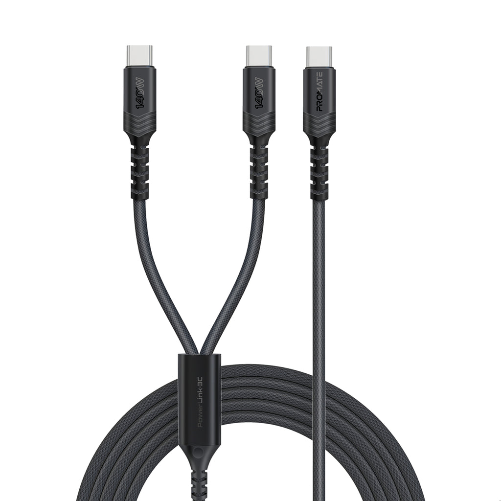 140W High-Speed Fabric Braided USB-C to Dual USB-C Charging Cable ...