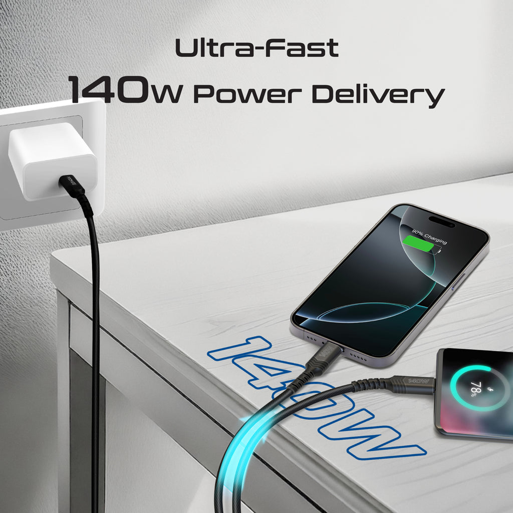 140W High-Speed Fabric Braided USB-C to Dual USB-C Charging Cable ...