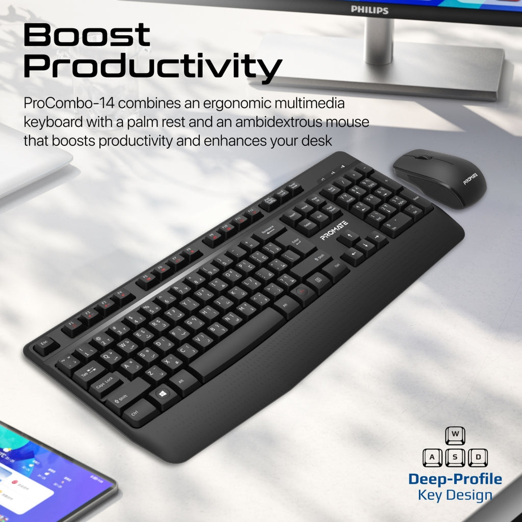 Ergonomic Wireless Multimedia Keyboard with Palm Rest and Ambidextrous ...