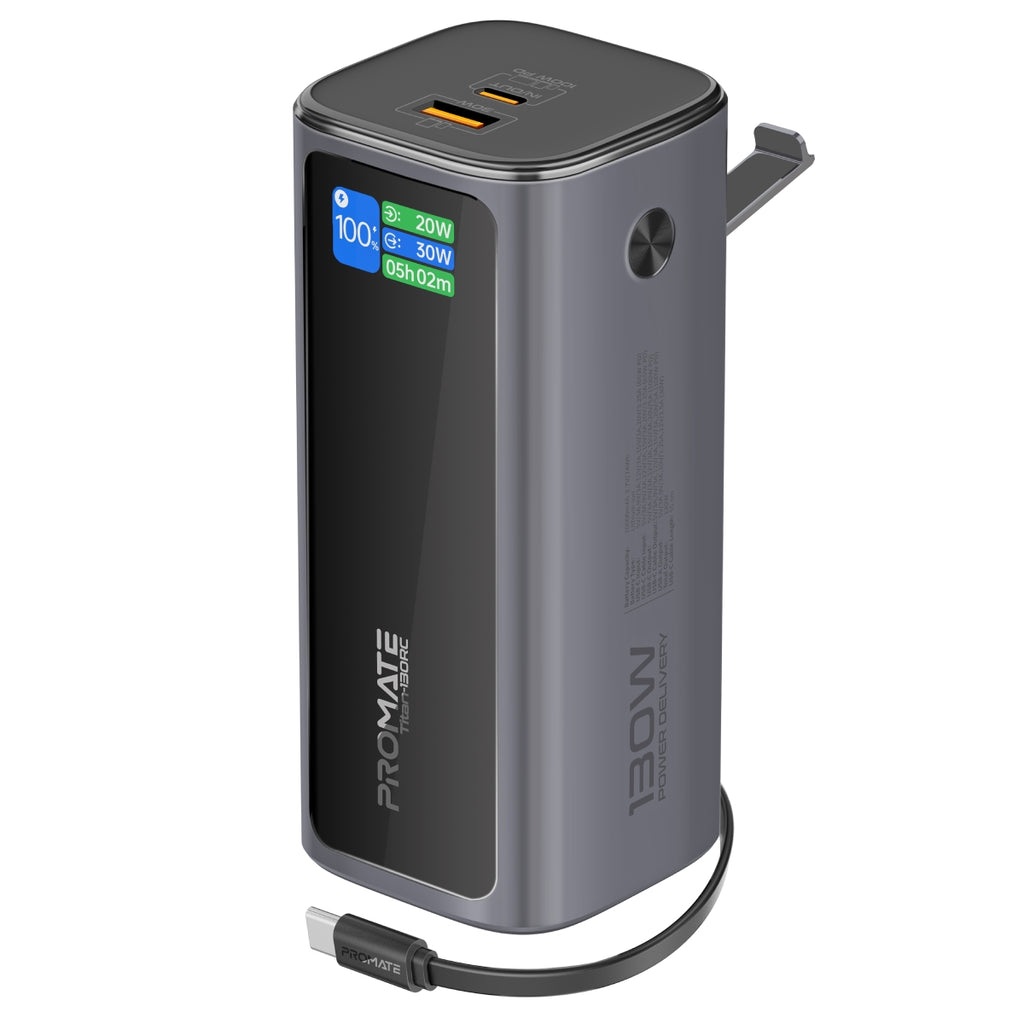 Ultra Compact 130W Multi-Port Power Bank with Retractable USB-C Cable ...
