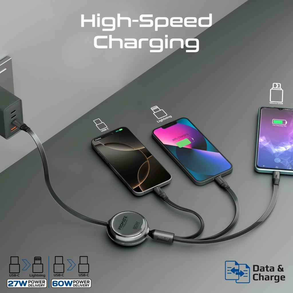 3-in-1 Ultra-Fast Retractable Multi-Connector Cable – Promate Technologies