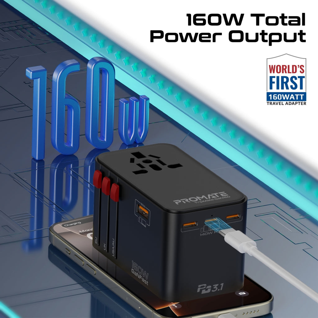 160W GaNFast™ Universal Travel Adapter with Multiple Ports – Promate ...