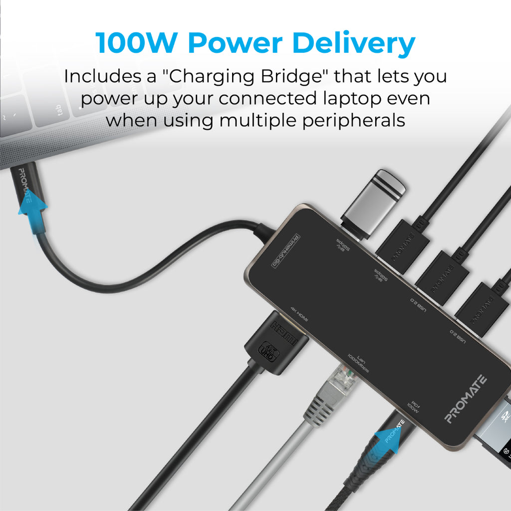 Compact Multiport USB-C Hub with 100W Power Delivery – Promate Technologies